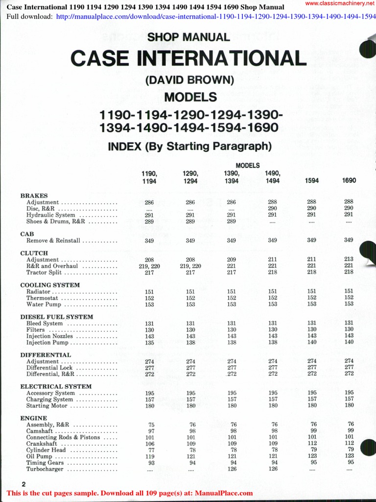 Case International 1190 1194 1290 1294 1390 1394 1490 1494 1594 1690 Shop Manual | PDF | Axle ...