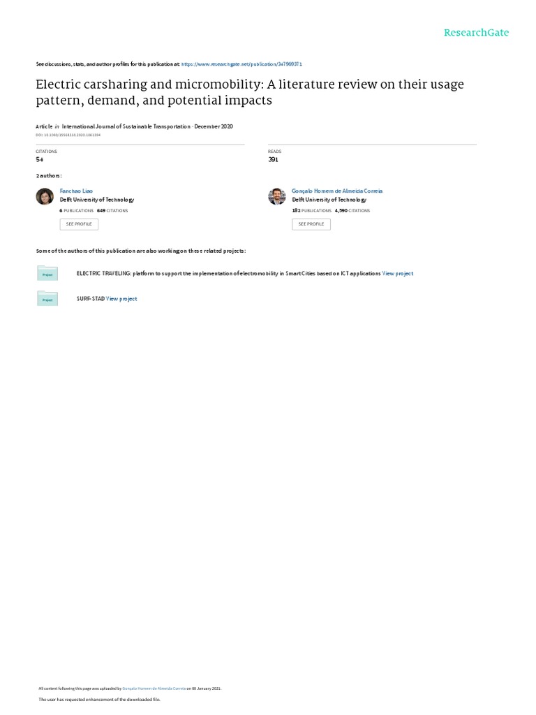 Electric Carsharing And Micromobility A Literature Review On Their Usage Pattern Demand And