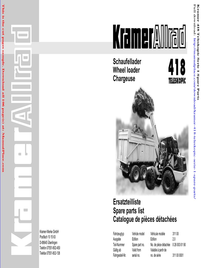 Kramer 418 Teleskopic Serie 1 Spare Parts | PDF