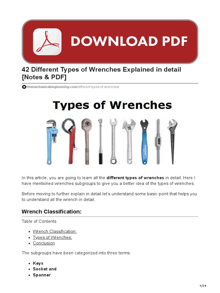 42 Different Types of Wrenches Explained in Detail Notes PDF | PDF ...
