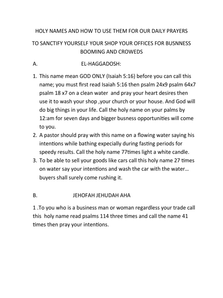 Holy Names and How To Use Them For Our Daily Prayers 1 | PDF | Prayer | Religious Belief And ...