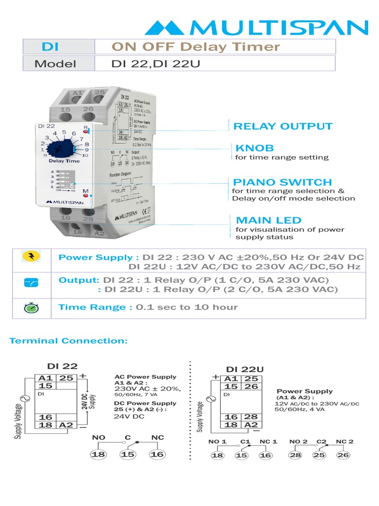 ON OFF Delay Timer: Model DI 22, DI 22U | Download Free PDF | Power ...