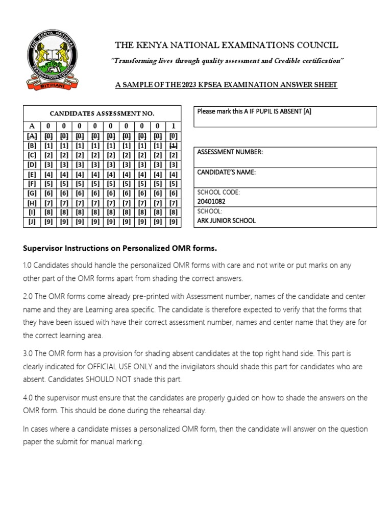 KPSEA 2023 Sample Answer Sheet | PDF | Teaching Methods & Materials