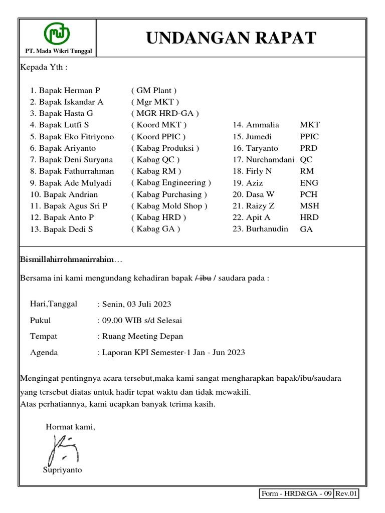 Undangan Review KPI Mid Y 23 R1 | PDF