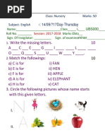 Ukg Evs Annual Question Paper | PDF | Animals And Humans