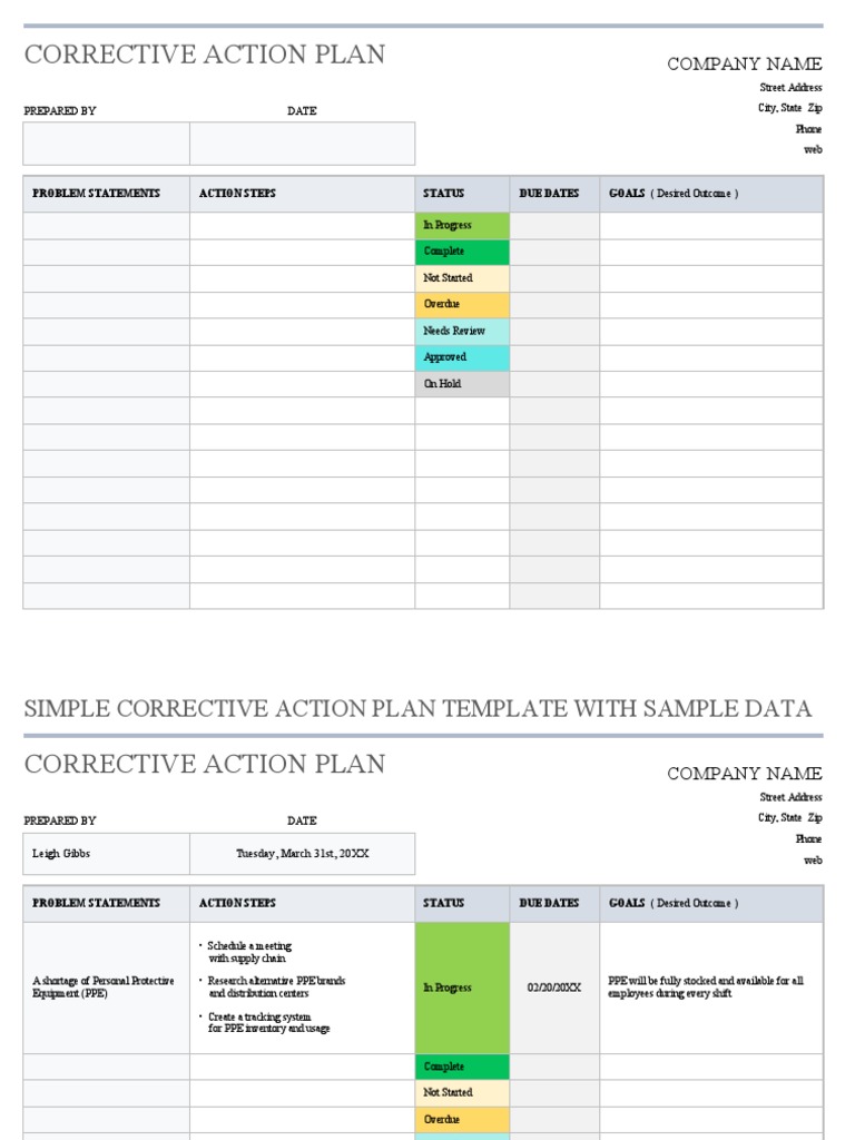 Simple Corrective Action Plan Template | PDF | Information Technology ...