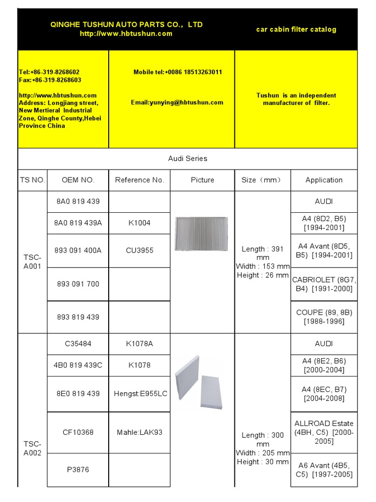 Auto Parts Cabin Filter Catalog | PDF | Volkswagen | Audi