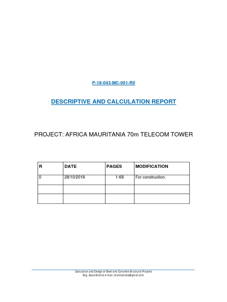 Descriptive and Calculation Report: Project: Africa Mauritania 70M ...