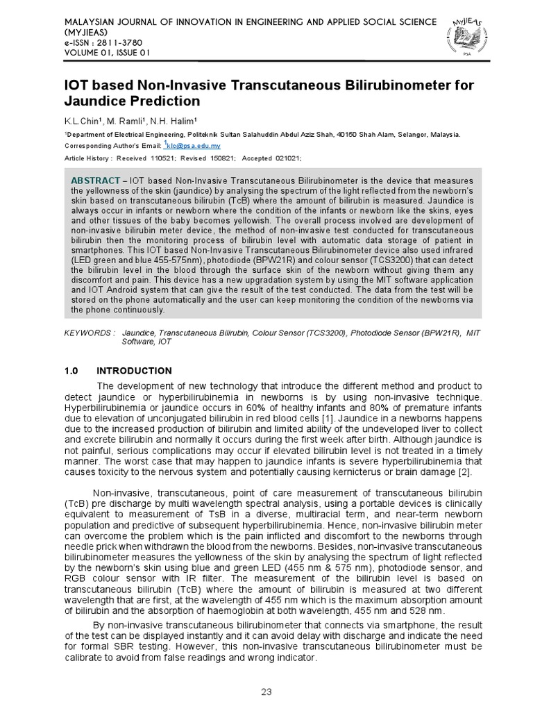 IOT Based Non-Invasive Transcutaneous Bilirubinometer For Jaundice Prediction | PDF | Medical ...