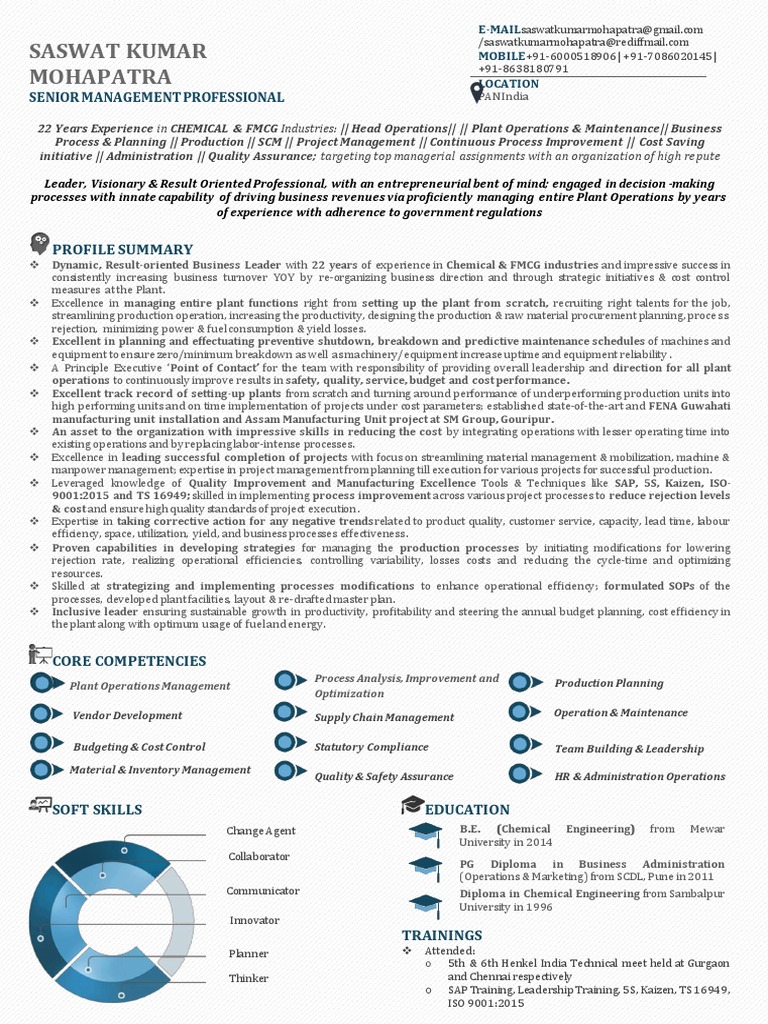 Plant Head Operation Resume | PDF | Inventory | Business Economics