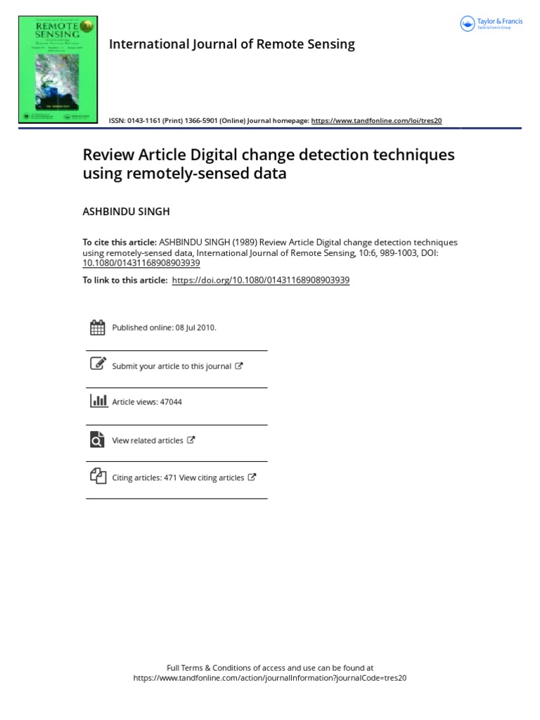 Digital Change Detection Techniques | PDF | Principal Component ...