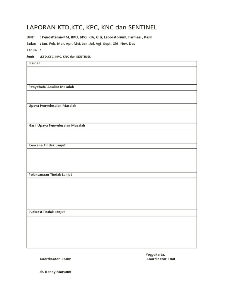 Form. Laporan KTD,KPC Dan KNC | PDF