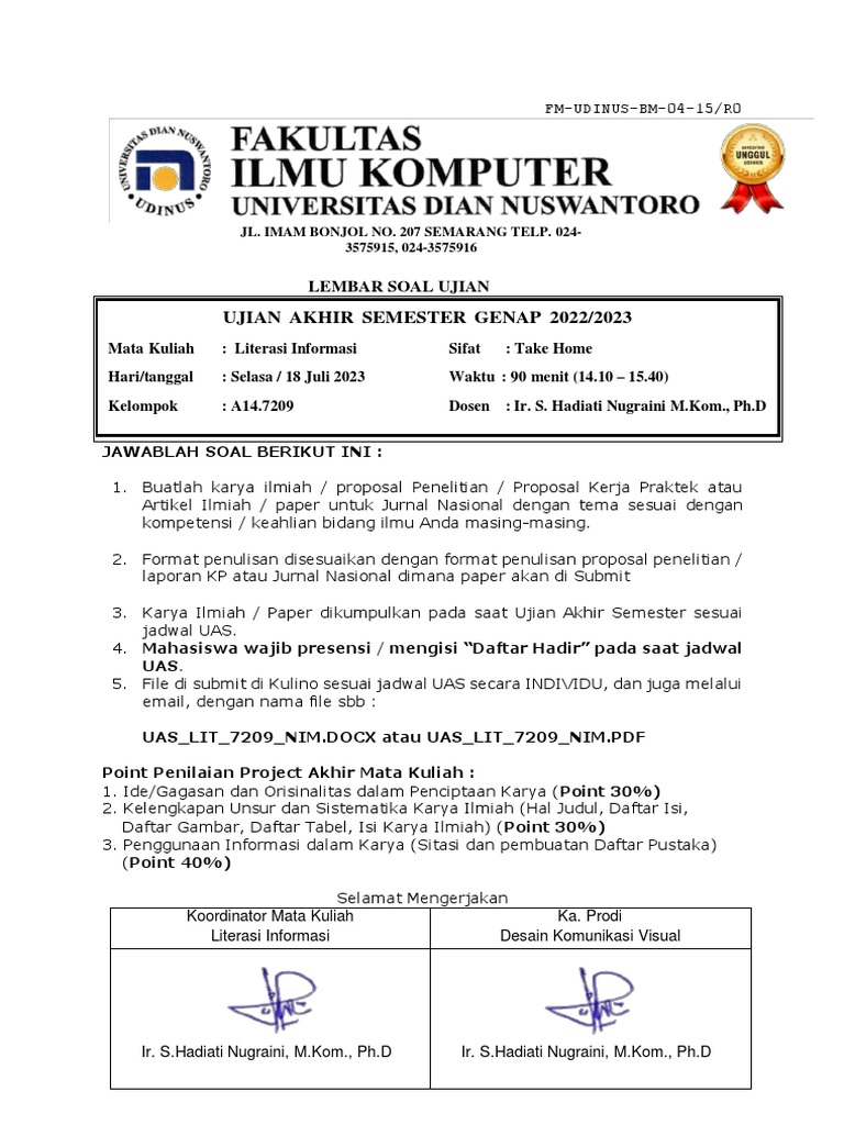Uas Literasi Kelp a14.7209 Tgl 18 Juli 2023 Ok | PDF