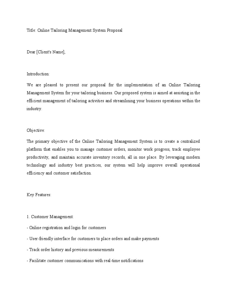 Online Tailoring Management System Proposal | PDF | Information ...