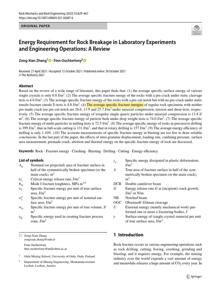 18 - Energy Requirement For Rock Breakage in Laboratory Experiments ...