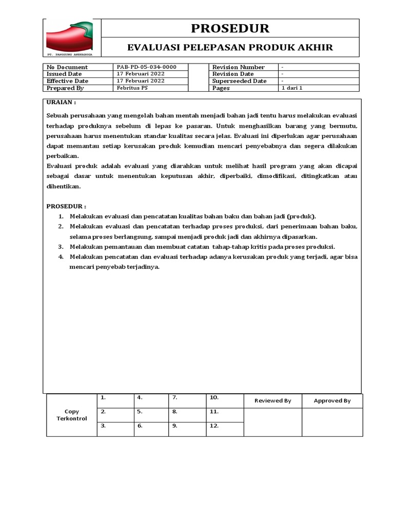 Prosedur Evaluasi Pelepasan Produk Akhir | PDF