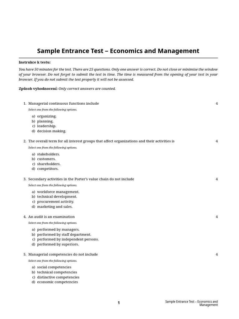Sampletest Economics Management Pdf Elasticity Economics Supply