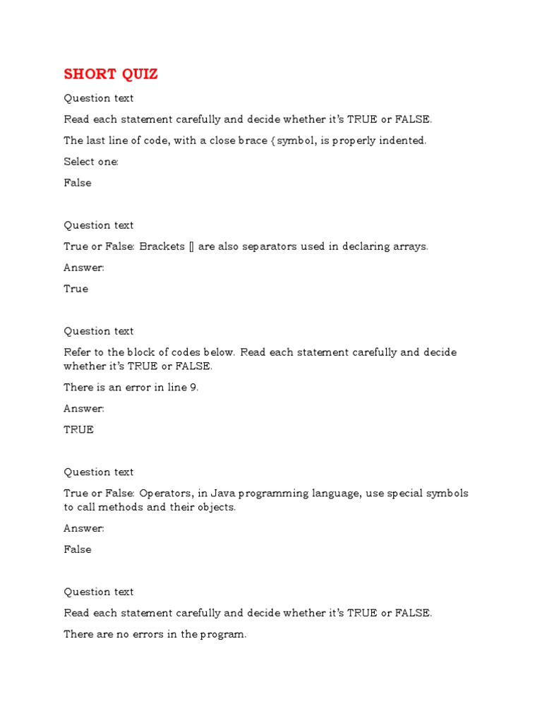 Computer Programming Quiz 3 Pdf Java Programming Language Computer Programming