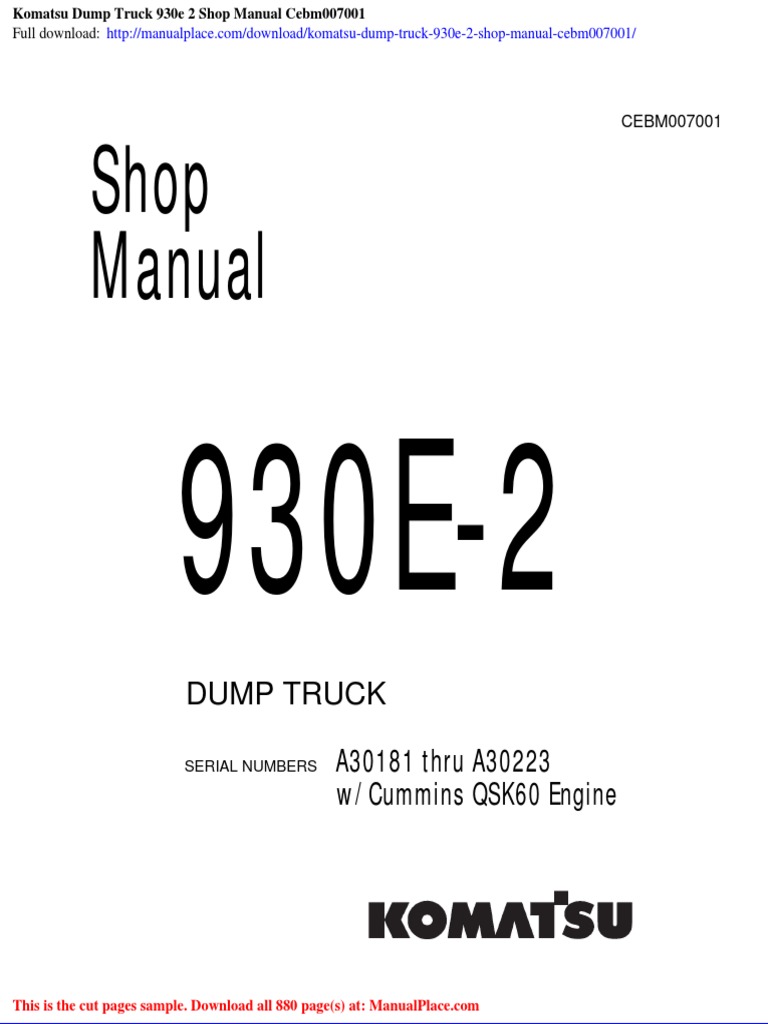 Komatsu Dump Truck 930e 2 Shop Manual Cebm007001 | PDF | Electric Motor ...