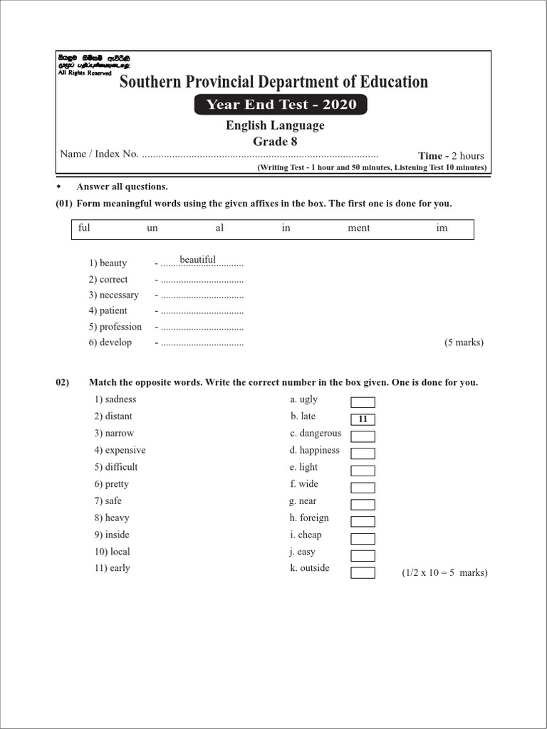 Grade-08-English-3rd-Term-Test-Paper-With-Answers-2020-Southern ...