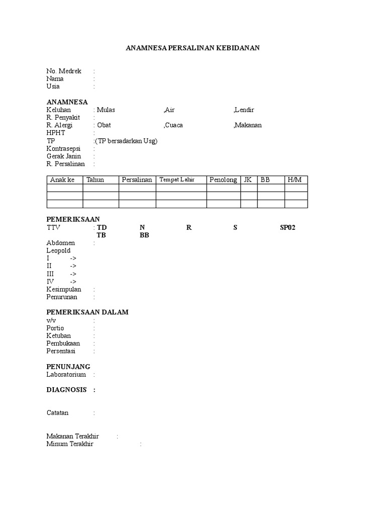 Anamnesa Persalinan | PDF