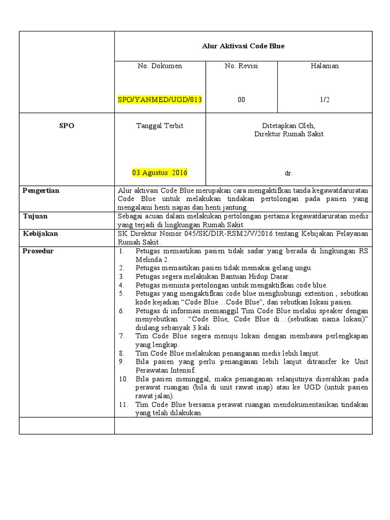 SPO Alur Aktivasi Code Blue Draft | PDF