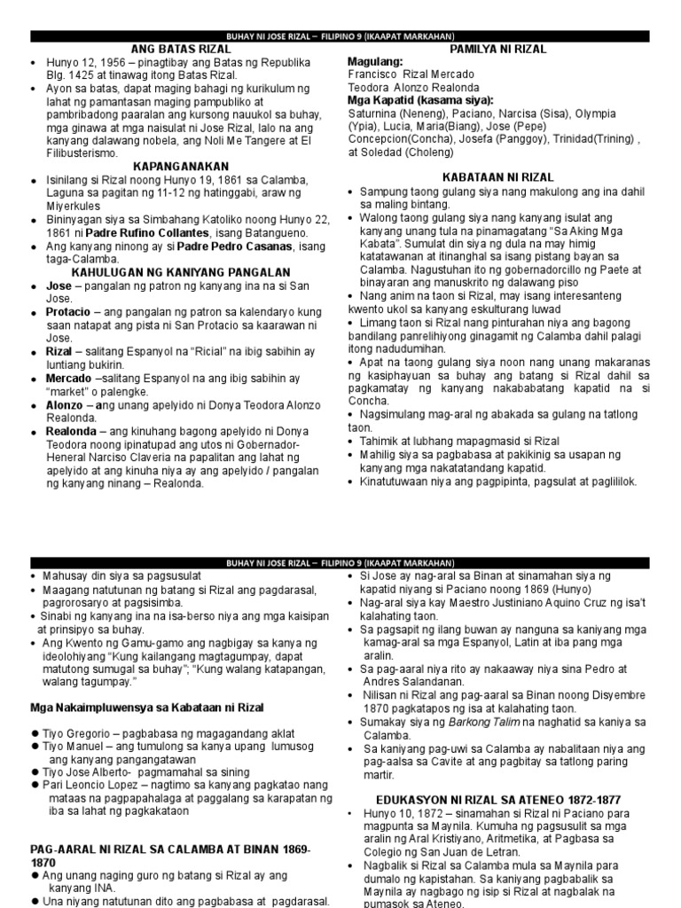Rebyuwer Sa Buhay Ni Jose Rizal | PDF Rebyuwer Sa Buhay Ni Jose Rizal | PDF