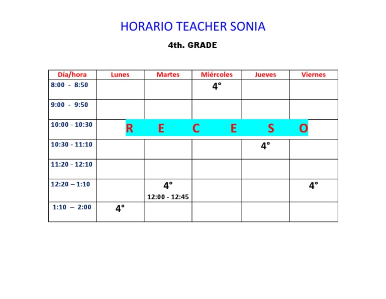 Horario 4th. Grade | PDF | Language Arts & Discipline