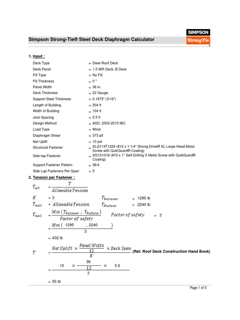 Steel Deck Diaphragm Design Example | PDF | Building Technology ...