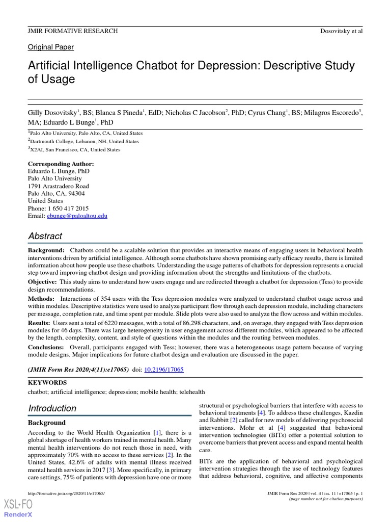 Artificial Intelligence Chatbot For Depression Des | PDF | Cognitive Behavioral Therapy | Mental ...