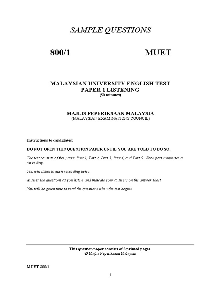 Sample Questions Muet-Listening | PDF | Pet | Coffeehouse