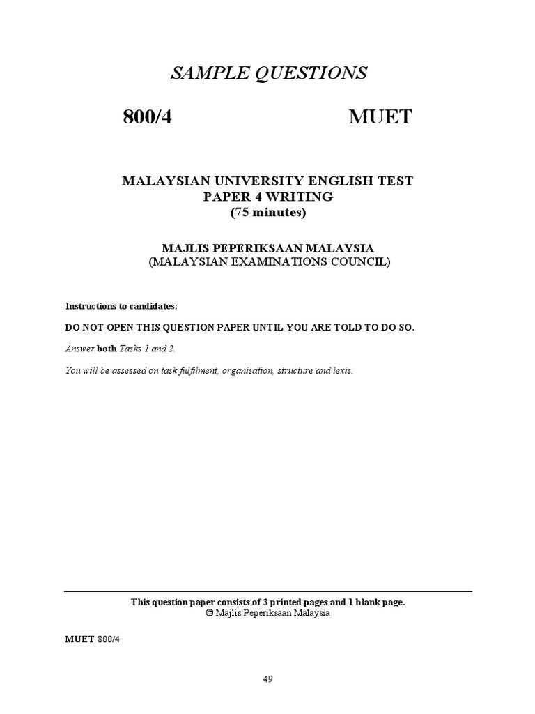Sample - Questions Muet Writing | PDF