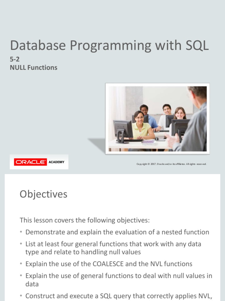 Database Programming With SQL: 5-2 NULL Functions | PDF | Databases | Data Management