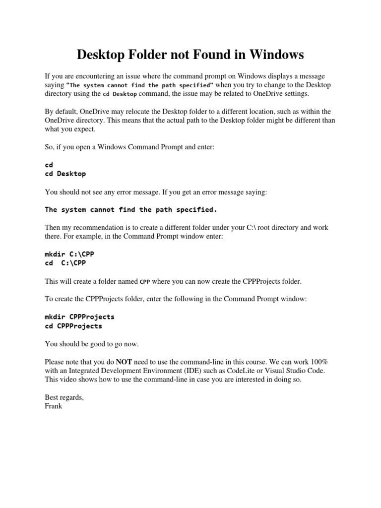 Desktop Folder Not Found in Windows | PDF