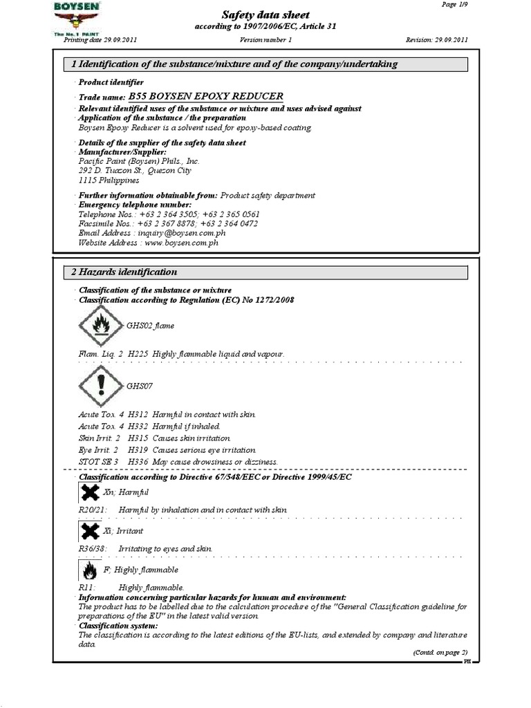 B55 Boysen Epoxy Reducer | PDF | Dangerous Goods | Personal Protective ...