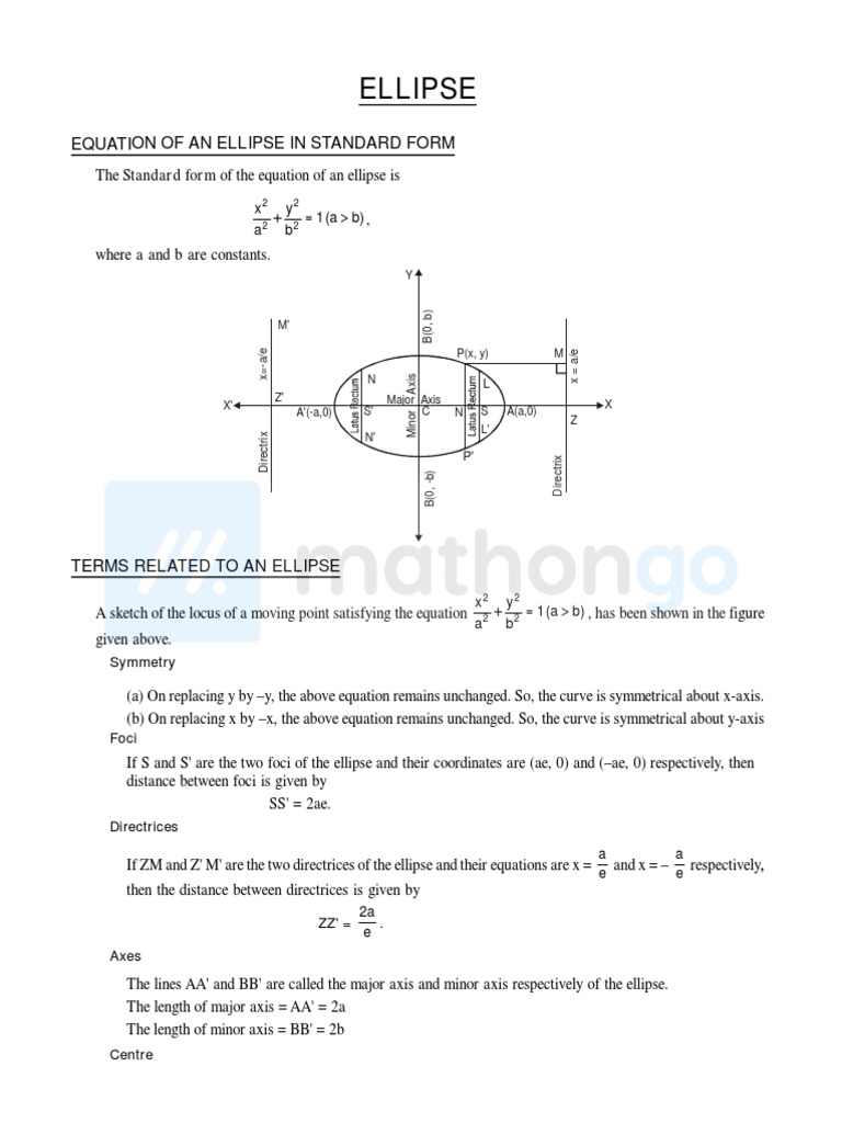Ellipse Hyperbola - Formula Sheet - MathonGo | Download Free PDF | Ellipse | Euclidean Geometry