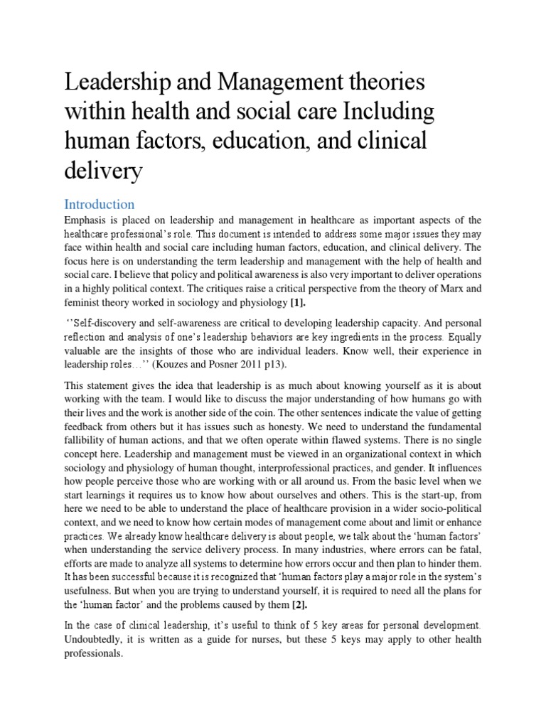 Leadership and Management Theories Within Health and Social Care ...
