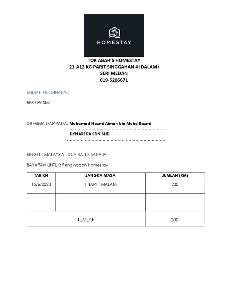 Resit Tok Abah Homestay | PDF