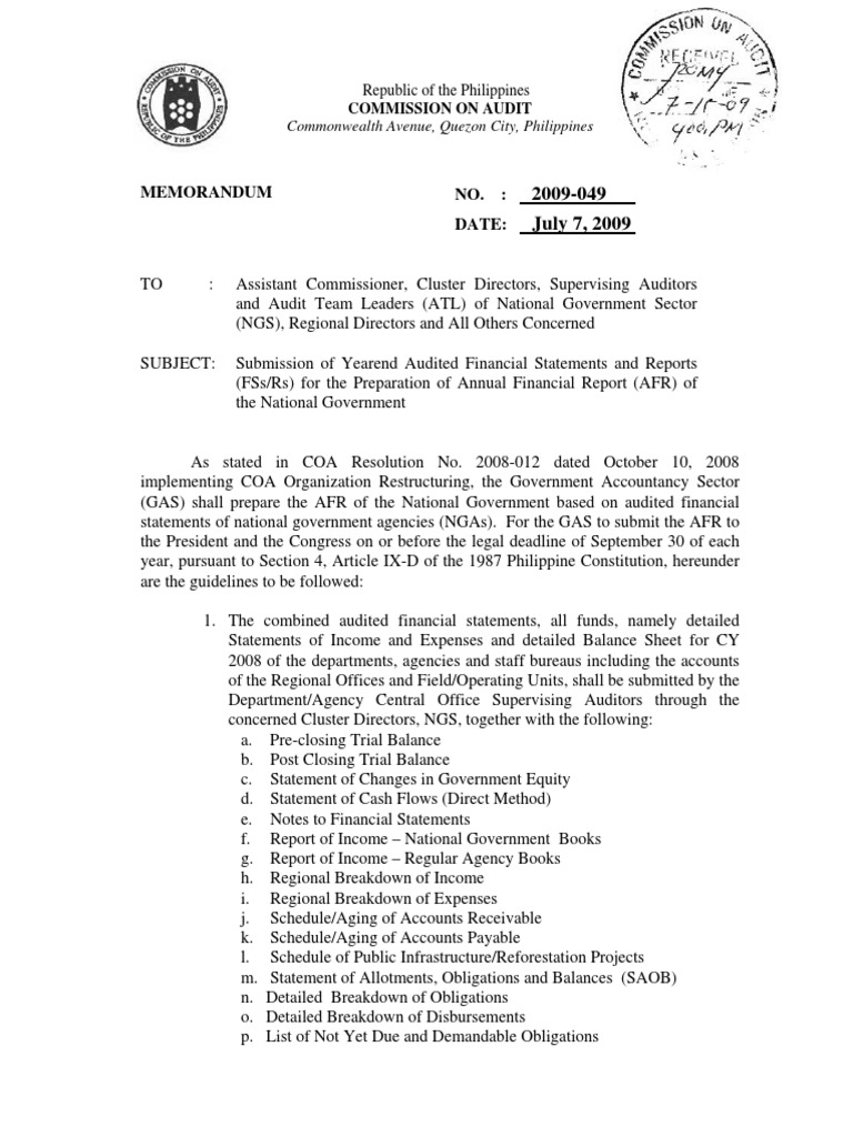 Coa - M2009-049 Aar | PDF | Audit | Financial Statement