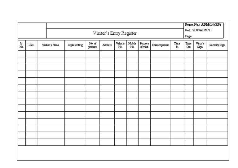 Visitor's Entry Register Form | PDF