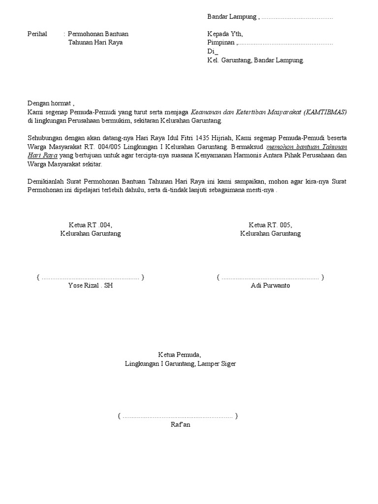 Surat Permohonan THR Idul Fitri | PDF