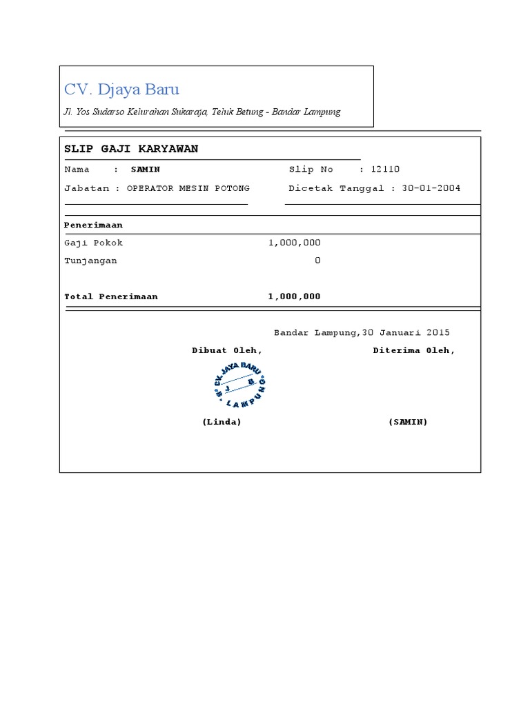 Slip Gaji Karyawan CV. Djaya Baru | PDF
