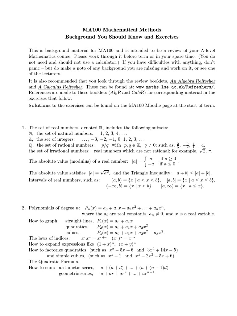 MA100 Math Methods Review Guide | PDF | Trigonometric Functions | Equations