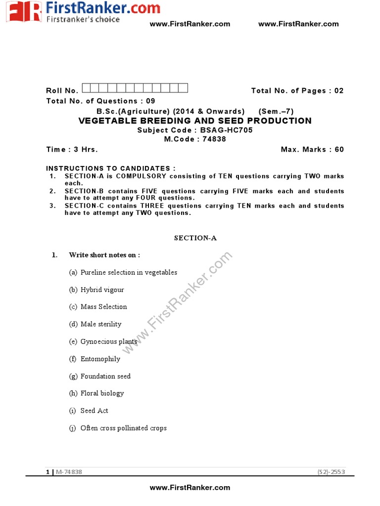 PTU Question Paper | PDF | Plant Breeding | Pollination