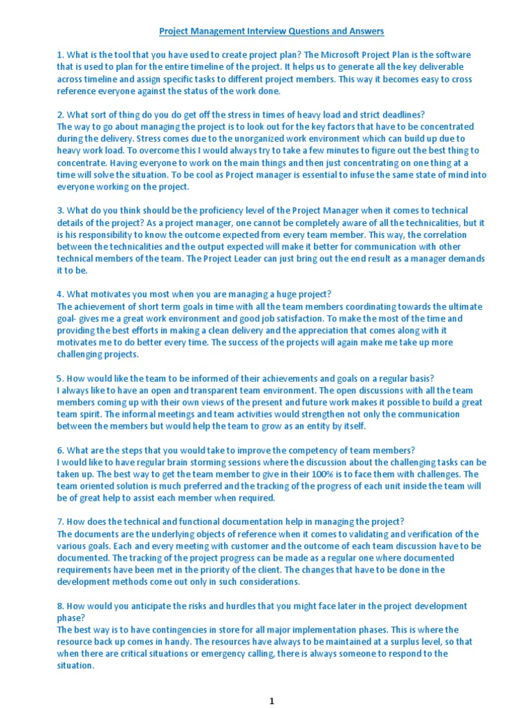 Project Management Interview Questions and Answers | Download Free PDF ...