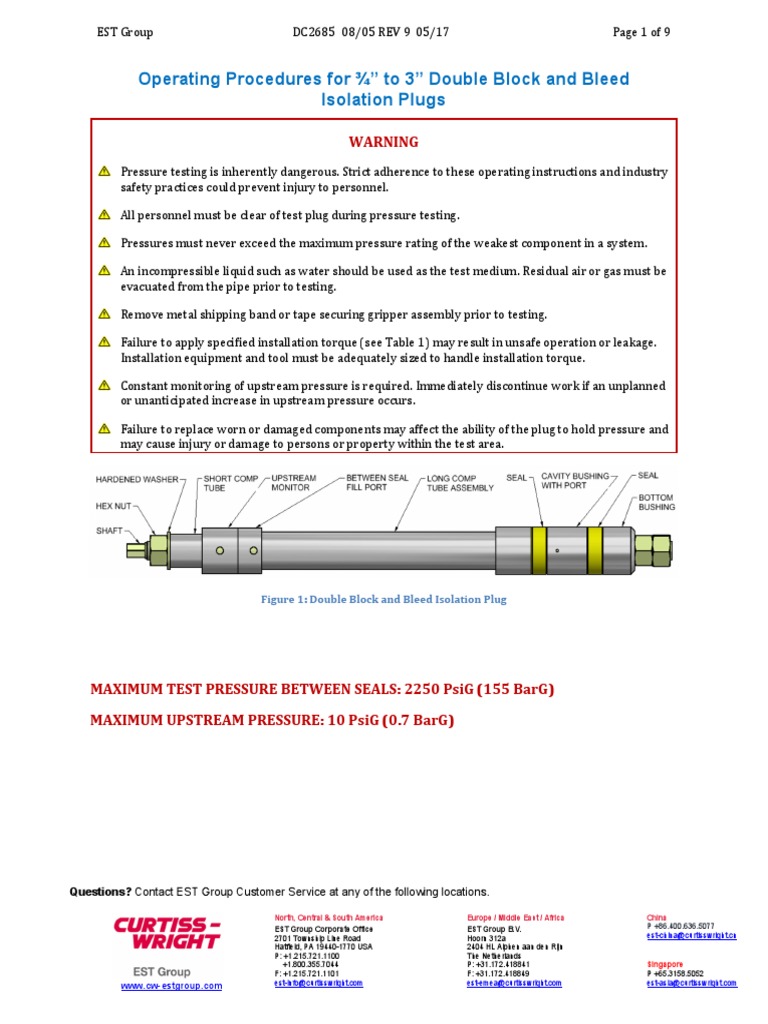 DC2685 Operating Procedures Double Block and Bleed Isolation Plug | PDF | Pipe (Fluid Conveyance ...