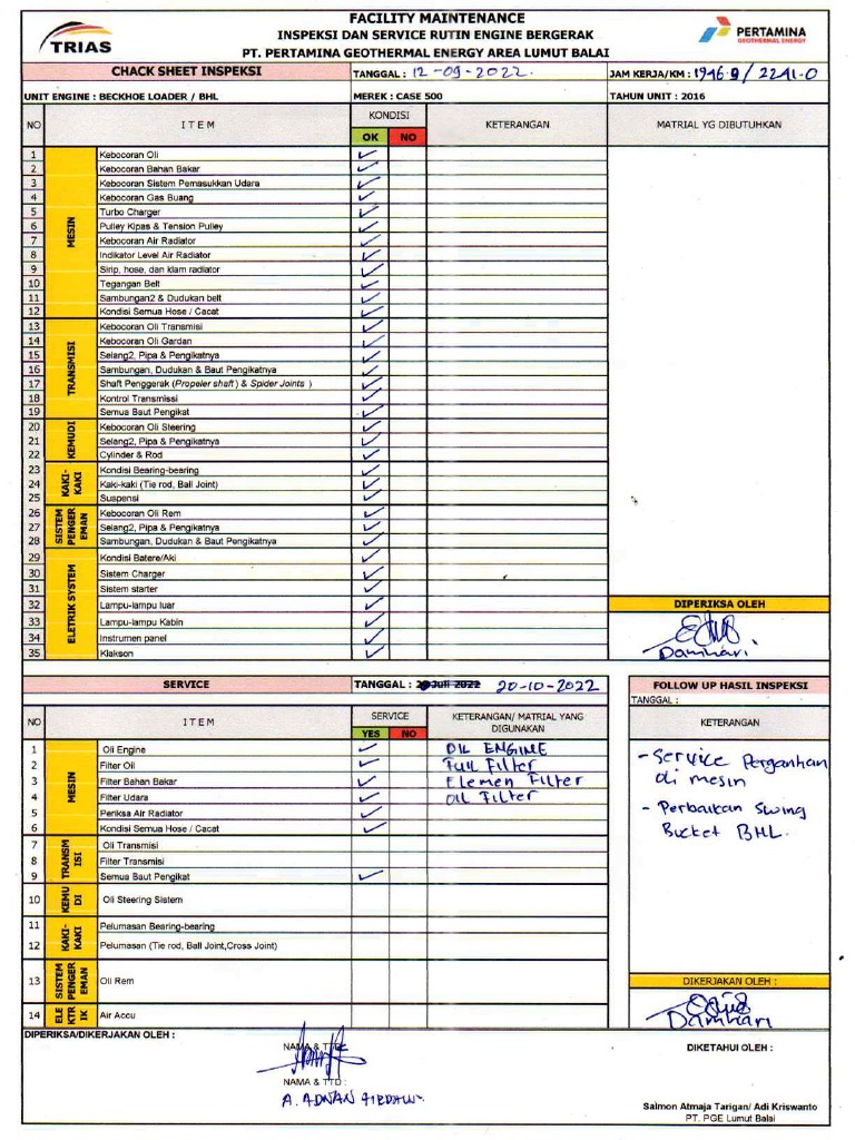 Ceklist Alat Berat | PDF