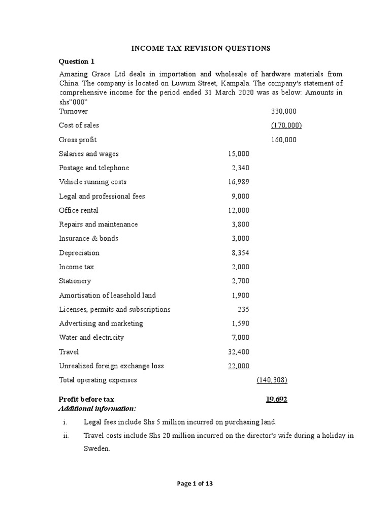 Income Tax Revision Questions and Solutions | PDF | Expense | Taxes