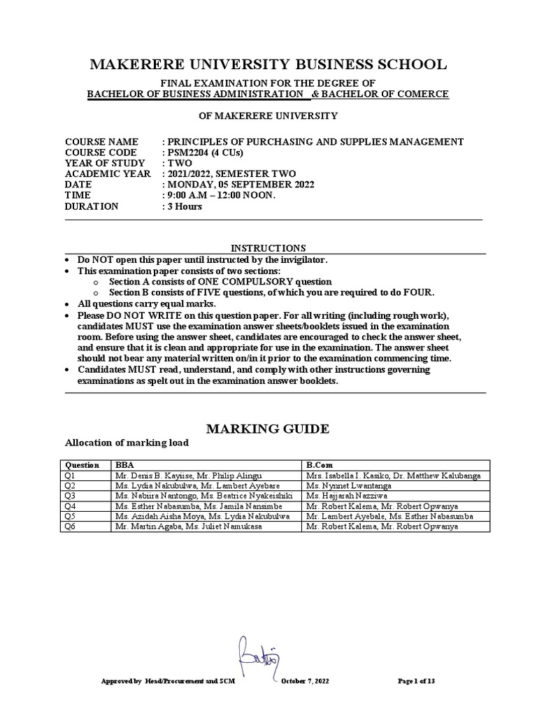 Marking Guide BBA2 and BCOM2 PSM2204 Approved | PDF | Supply Chain ...