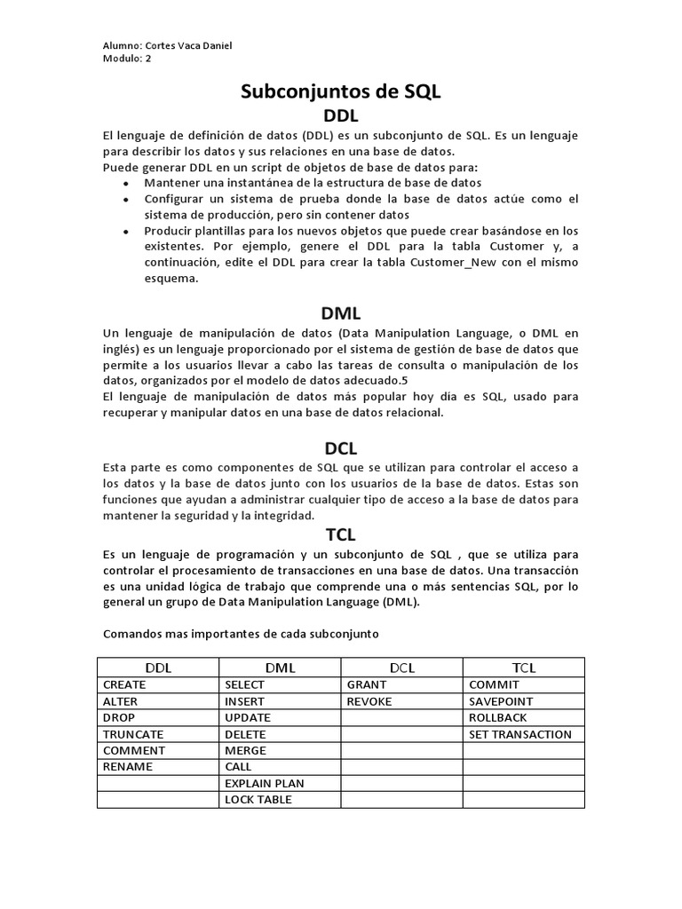Subconjuntos de SQL | PDF